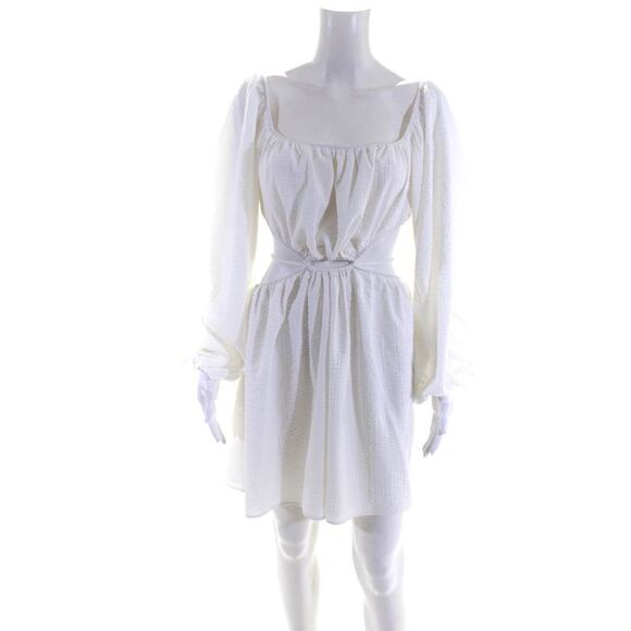 SABO | Dresses | Sabo Womens Puff Sleeve Cut Out Mini Dress White Size ...